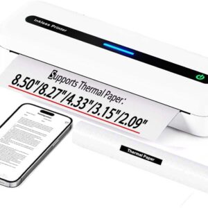 Portable Printer Wireless Bluetooth for iPad iPhone Android - A4 Inkless Laptop Printer for 2"/3"/4"/8.26"/8.5x11 Thermal Paper - 300DPI Mobile Printer for Vehicle Travel Home Office School Dorm