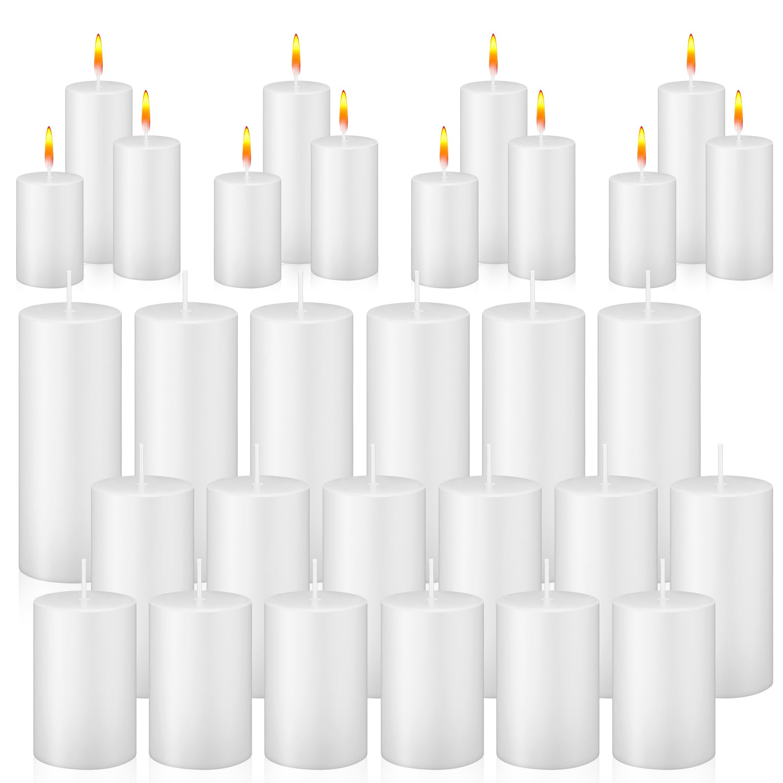 MTLEE 18 Pcs White Pillar Candles Long Burning Candles Bulk Unscented Candles for Wedding Church Party Spa Lantern Fireplace Restaurants Home Household Decor 2 x 3 Inch, 2 x 4 Inch, 2 x 5 Inch