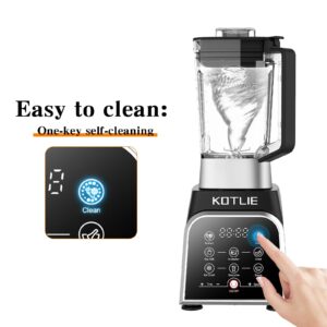 KOTLIE Blender 68 Oz Shakes & Smoothies Countertop Blender, 1200W 28000RPM High Speed Food Processors, Smoothie Blender with 8 Smart Functions for Baby Food, Crushing Ice or Frozen Drinks(Black)