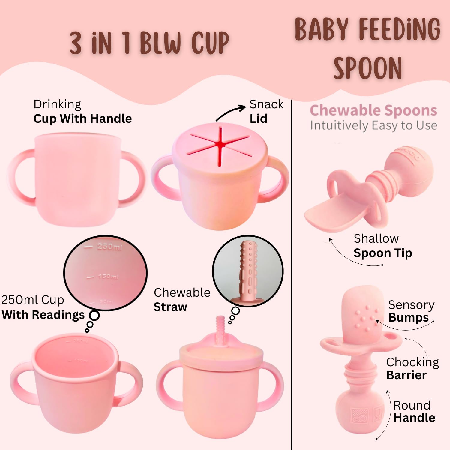 TinyTots Silicone Baby Feeding Set 13 pcs with BLW Recipes. Baby Plates and Bowls Set, Baby & Toddler Spoons Set, Sippy Cup & Lid, Silicone Bib, Baby Toothbrush (6+ Months)