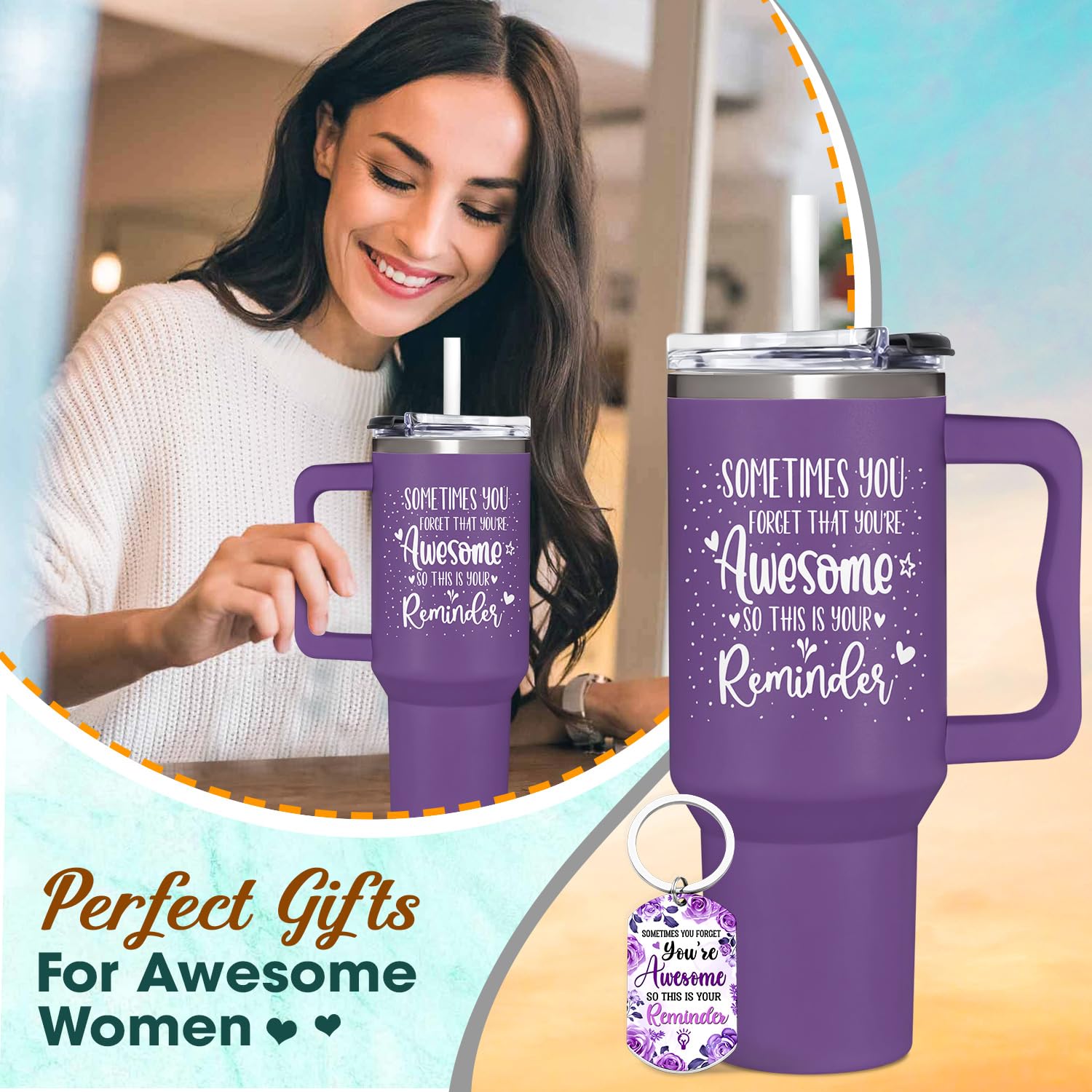 AT2Z GLOBAL Christmas Gifts For Women - Gifts For Women, Ladies, Her, Wife - Purple Gifts, Inspirational Gifts For Women - Womens Gifts For Christmas, Birthday, Mothers Day - 40oz Tumbler with Handle