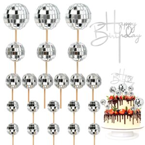 23pcs disco ball cupcake toppers happy birthday cake topper 1970s disco ball cake picks theme cake decor for disco theme party favor