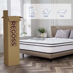 REGOSS Full Mattress, 10 inch Hybrid Full Mattress in A Box, Bonnell Coil Full Size Mattress Medium Soft Feel with High Density Foam for Pressure Relief