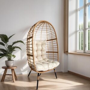 meluvici egg chair outdoor indoor, single size rattan wicker patio basket chair with 330lbs, egg lounger chairs with stand for patio, balcony, bedroom, beige