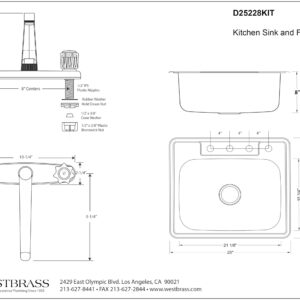 Westbrass D25228KIT-26 25" 18 Ga. Drop-In Stainless Steel Undermount Single Bowl Kitchen Sink with 2-Handle Faucet & Accessories, Polished Chrome