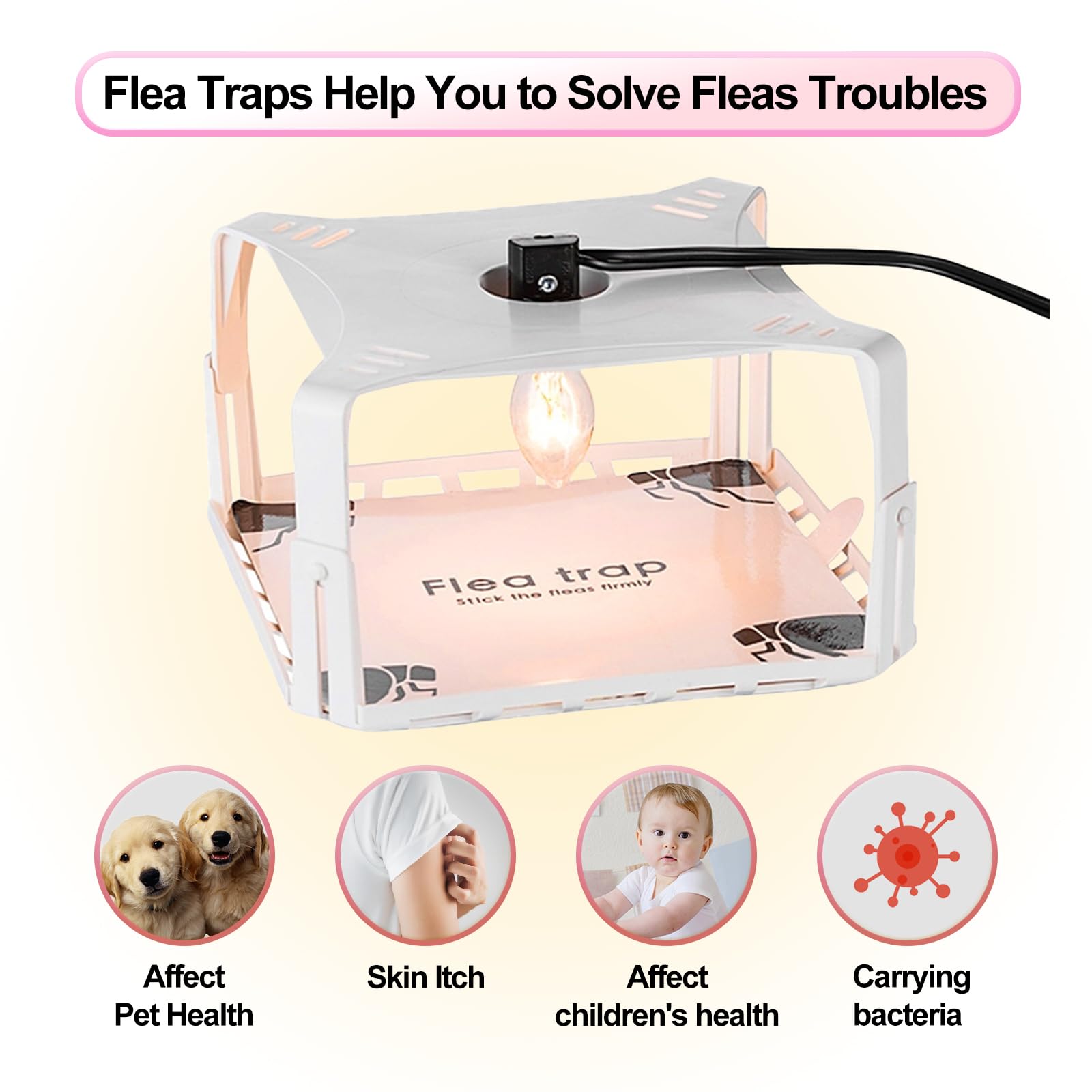 Flea Traps for Inside Your Home 2 Packs, Flea Trap with Light for Indoor Bed Bug, Flea Killer Pest Control Sticky Natural Trapper, Non Toxic & Harmless, Friendly to Pets & Kids