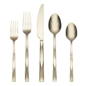 cambridge ayden champagne mirror piece flatware set, 20 count, metallic