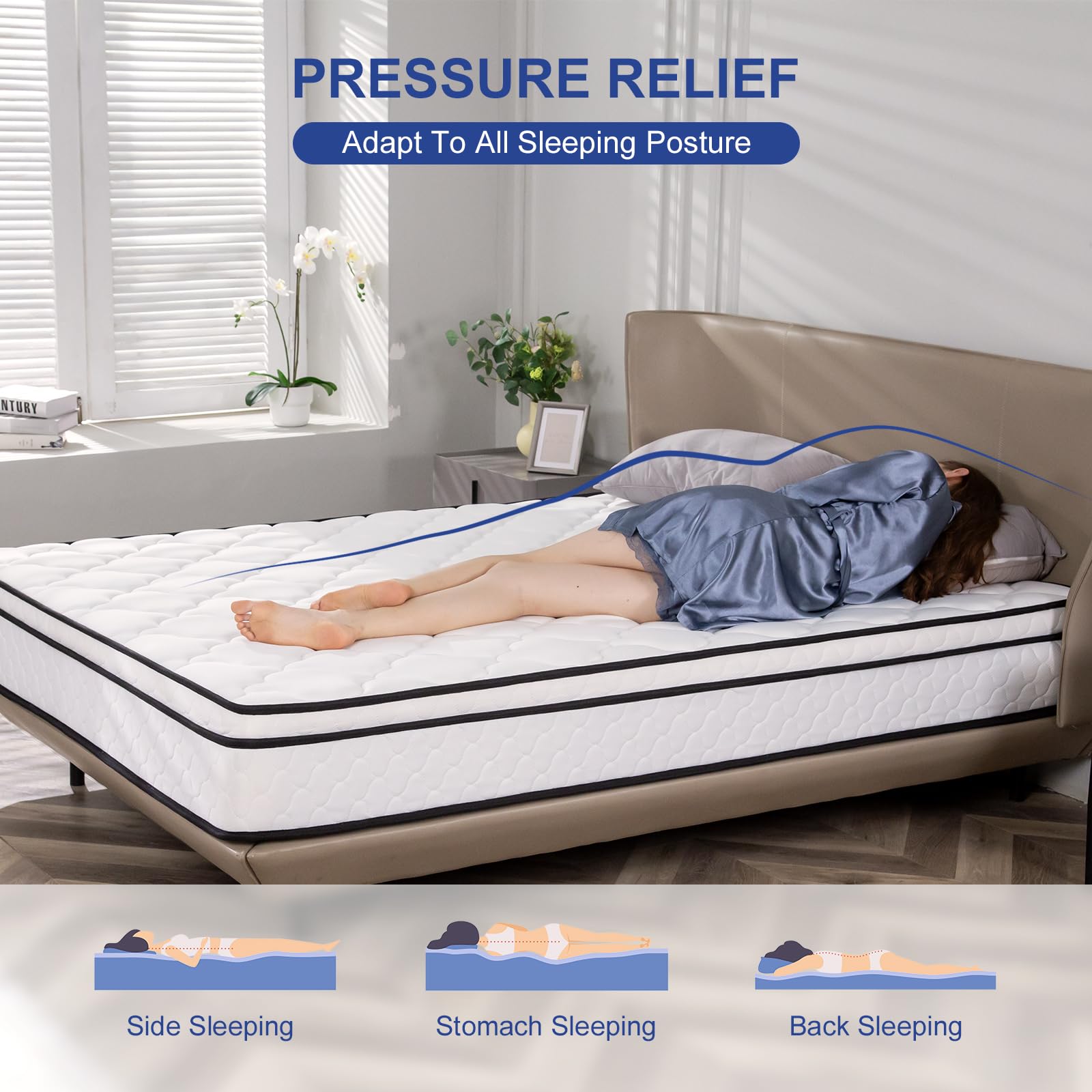 REGOSS Full Mattress, 10 inch Hybrid Full Mattress in A Box, Bonnell Coil Full Size Mattress Medium Soft Feel with High Density Foam for Pressure Relief