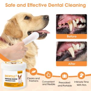 Kopmath Dog Dental Wipes, Dog Teeth Cleaning Finger Wipes, Reduce Plaque & Tartar, Freshen Breath, Safe Natural Pet Dental Care Finger Wipes for Dog & Cat, Portable & Disposable Dog Tooth Wipes, 50 Ct