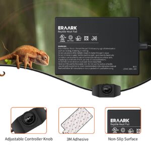 ERAARK Reptile Heating Pad 8" X 18" with Temperature Adjustable Controller Knob, 24W Terrarium Heating Mat for Reptiles Amphibians Hermit Crab Snake Lizard Turtles Lizards (8"X 18" with Adjust Knob)