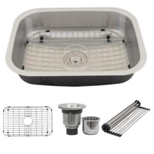 strictly sinks 23-7/16 inch ada compliant undermount kitchen sink - single bowl kitchen sink with accessories, 18 gauge stainless steel sink with strainer drain, roll up dish drying rack & bottom grid