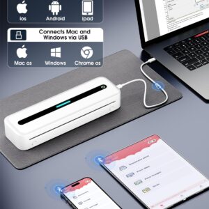 Portable Printer Wireless Bluetooth for iPad iPhone Android - A4 Inkless Laptop Printer for 2"/3"/4"/8.26"/8.5x11 Thermal Paper - 300DPI Mobile Printer for Vehicle Travel Home Office School Dorm