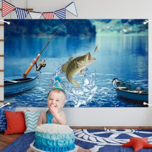 Avezano Gone Fishing Banner Backdrop O Fish Ally Retired Party Decorations Fishing Theme Birthday Baby Shower Party Supplies Fisherman Tournament Decor Photobooth Props (Style 1, 71x43inch)