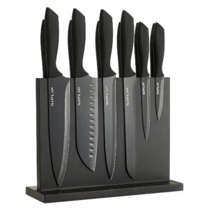 siplip kitchen knife set with magnetic knife holder, 15 pieces high carbon stainless steel sharp kitchen knife set including chef's knife, bread knife, serrated steak knife set, knife sharpener