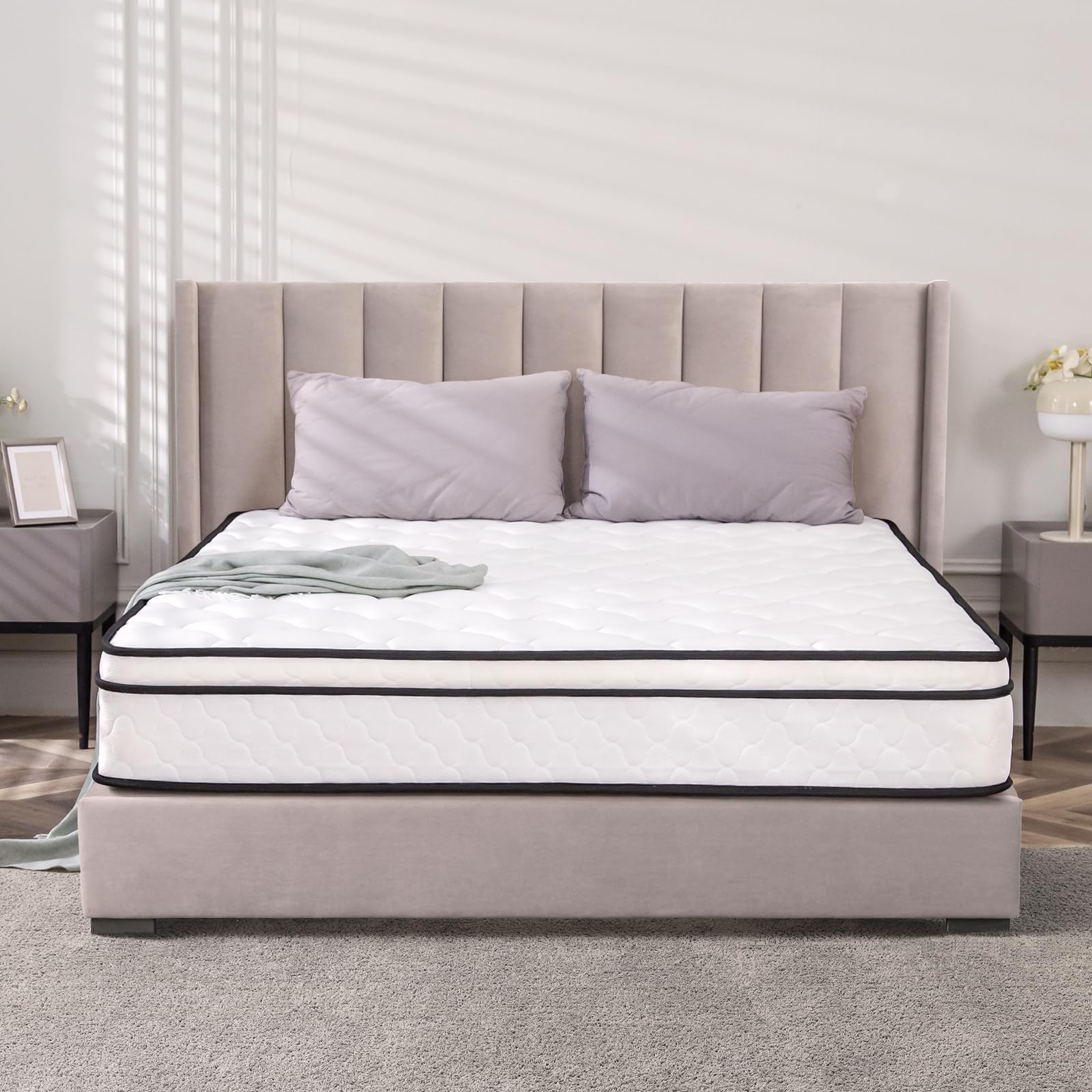 REGOSS Full Mattress, 10 inch Hybrid Full Mattress in A Box, Bonnell Coil Full Size Mattress Medium Soft Feel with High Density Foam for Pressure Relief