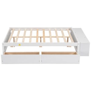 Harper & Bright Designs Full Size Platform Bed with 2 Storage Drawers, Wood Full Size Bed Frame with Storage Case, Full Storage Bed with Wood Slats Support for Bedroom, No Box Spring Needed, White