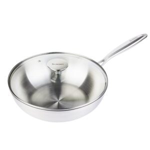 dr.hows essential tri-ply stainless steel wok pan, kitchen woks & stir-fry pans with lid, works on induction, dishwasher and oven broiler safe, cooking frying pan, silver (11" wok with lid)