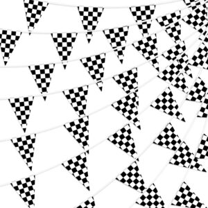 rubfac 170ft 120pcs black and white checkered flag banner racing flags pennant banner, nascar theme race car monster truck birthday party decorations, monster jam party supplies