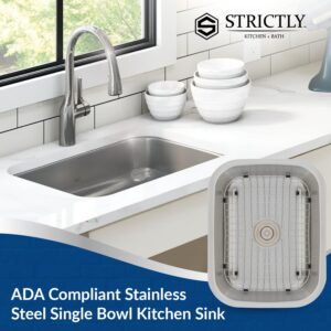 Strictly Sinks 23-7/16 Inch ADA Compliant Undermount Kitchen Sink - Single Bowl Kitchen Sink with Accessories, 18 Gauge Stainless Steel Sink with Strainer Drain, Roll Up Dish Drying Rack & Bottom Grid