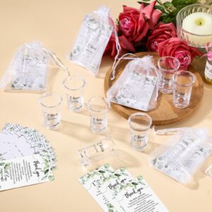 Uiifan 50 Sets Wedding Favors for Guests Wedding Short Glasses Cheers to Love Acrylic Clear Shot Glasses Plastic Glasses Wedding Thank You Cards with Organza Bags