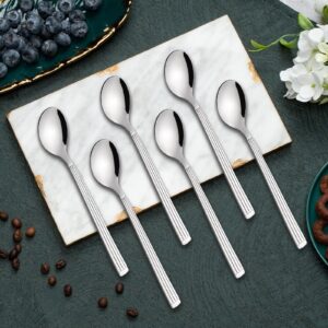 Amrules Espresso Spoons 6 PCS, Coffee Spoons 6.5 Inches with Anti Slip Striped Handle, 18/8 Stainless Steel Tea Spoons Set Serving for Ice Cream Dessert, Silver