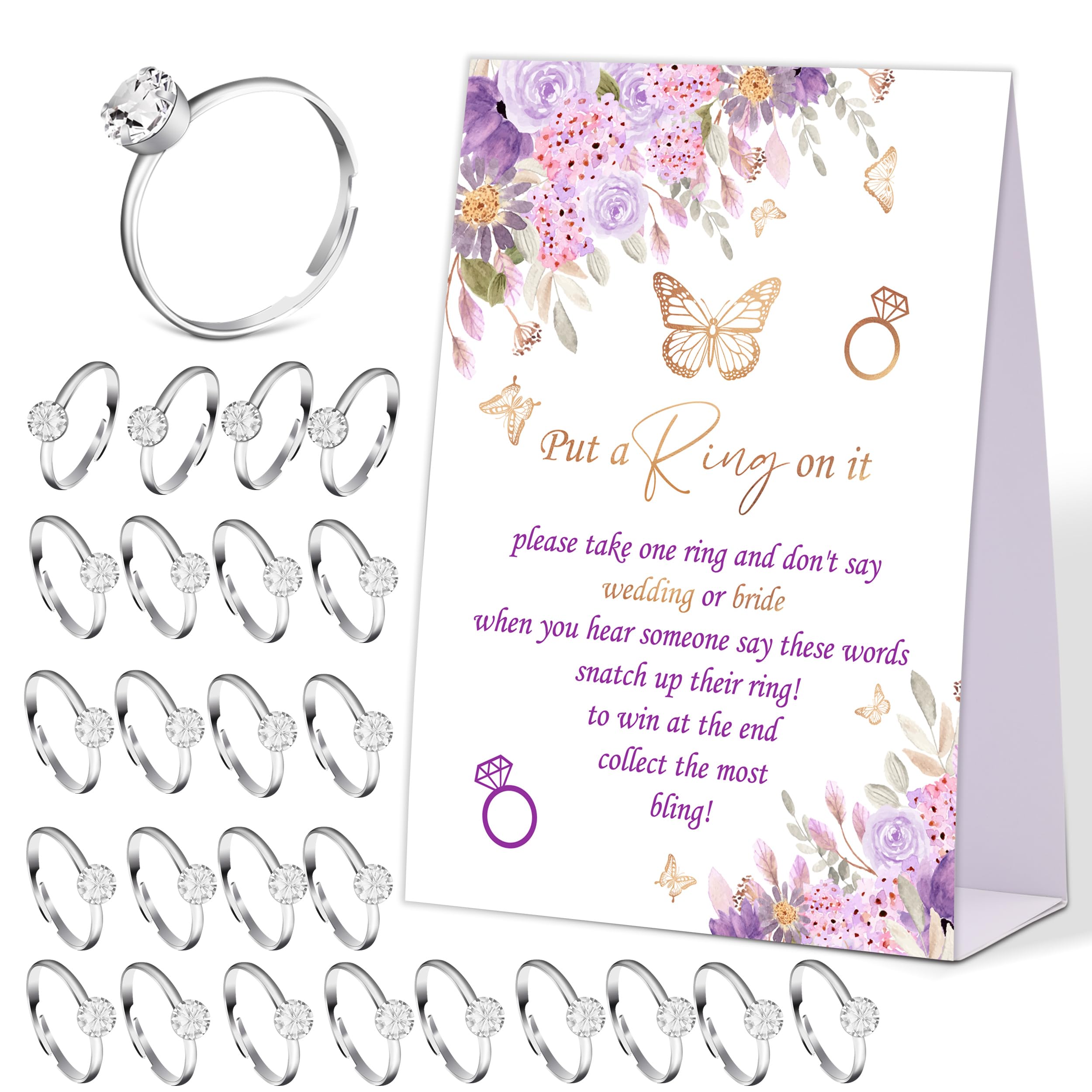 Butterfly Don't say Bride or Wedding Game, Put a Ring on It Bridal Shower Game with 50 Fake Rings, Bridal Shower Decorations, Wedding Shower or Bachelorette Party Supplies - 10