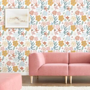 WENMER Floral Peel and Stick Wallpaper 17.71”×118”Boho Floral Wallpaper Pink Floral Contact Paper Self Adhesive Removable Wallpaper for Bathroom Cabinet Decorative