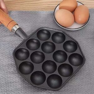 Takoyaki Grill Pan 14 Holes Nonstick Cast Iron Octopus Meat Balls Molds Maker with Detachable Handle, Pancake Balls Desserts Skillet for Induction Cooker, Gas Stove