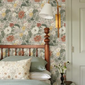 Simon&Siff Vintage Peel and Stick Wallpaper Grey Floral Wallpaper Farmhouse Botanical Contact Paper Self Adhesive Removable Wall Paper for Renter Friendly 118" x 17.3"