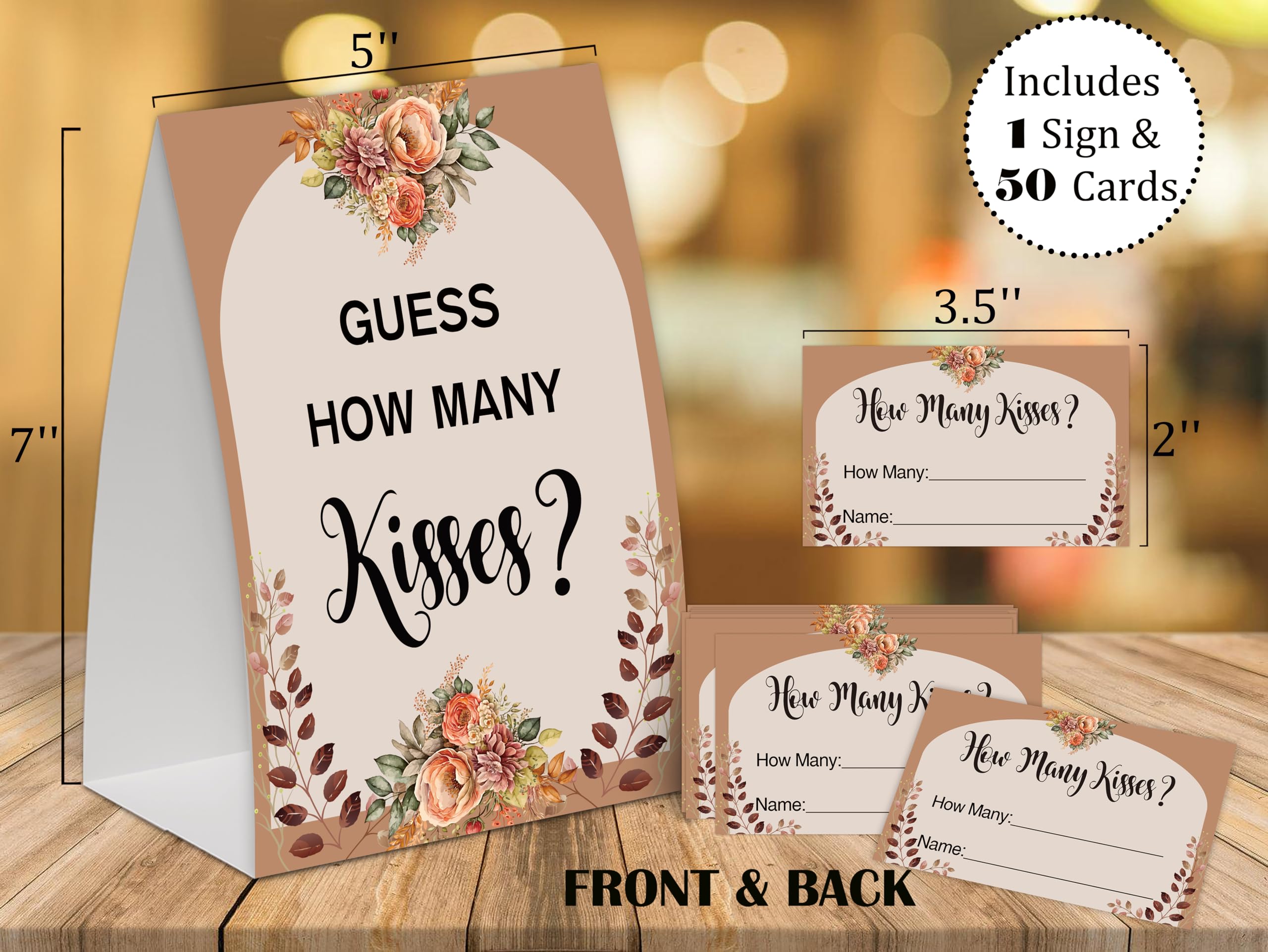 Rustic Orange Floral How Many Kisses Bridal Shower Game,Wedding Shower Games,Engagement Party Games,Bachelorette Party Games,Bridal Shower Decorations(1 Sign & 50 Guess Cards),13