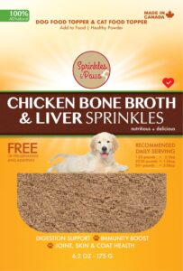 sprinkles & paws chicken bone broth and beef liver powder for dogs | dog food topper helps eating and appetite | all natural free of preservatives rich in protein and vitamins