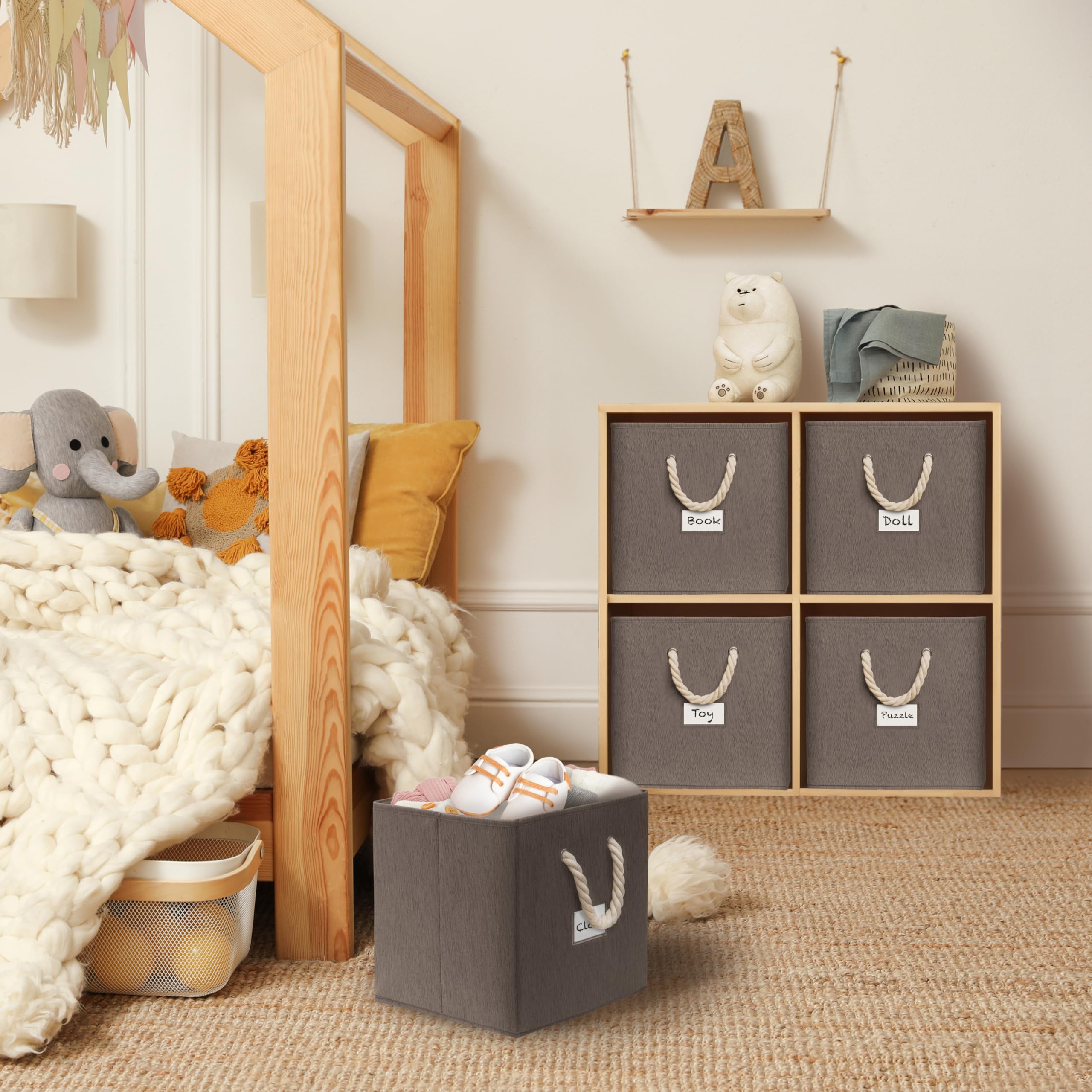 Simple Houseware 4 Pack Cube Storage Bin With Braided Handles, Brown