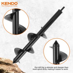 KENDO Auger Drill Bit for Planting Set of 4, Garden Ground Earth Spiral Drill Bits and Bulb Planter Tool for 3/8" Hex Drive Drill, for Post Hole Digger, Bulb Bedding Digging, Plant Rapid Planter