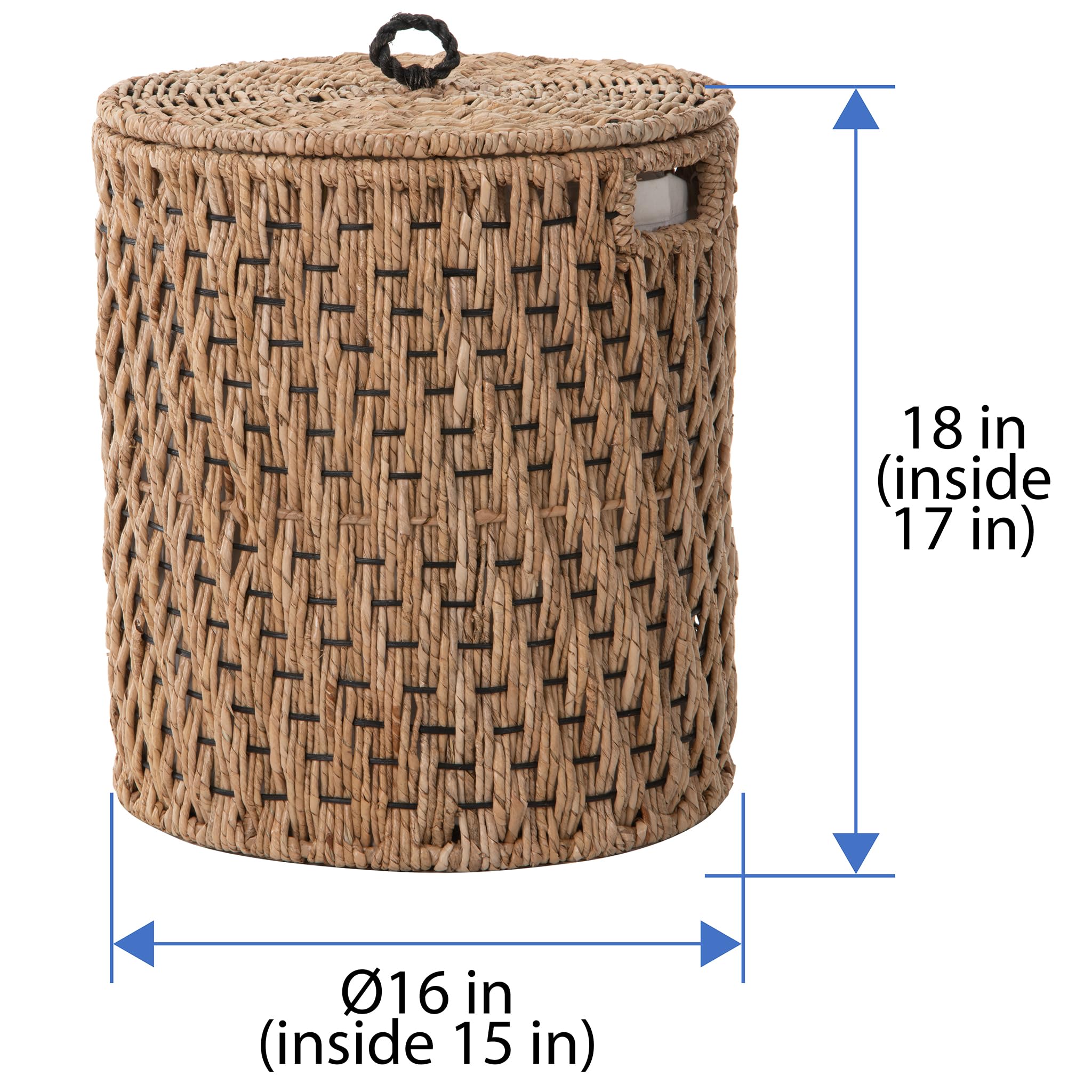 Round Sea Grass Laundry Basket with Removable Liner and Lid with Handle - Handwoven Seagrass in Coastal, Natural Decor Style - Seagrass Storage Bin for Your Home - 18 in. height - from Kouboo