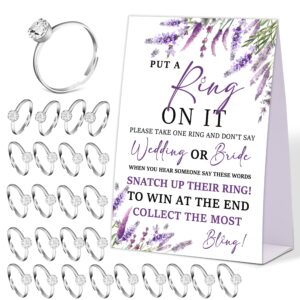 lavender purple don't say bride or wedding game, put a ring on it bridal shower game with 50 fake rings, bridal shower decorations, wedding shower or bachelorette party supplies - 13