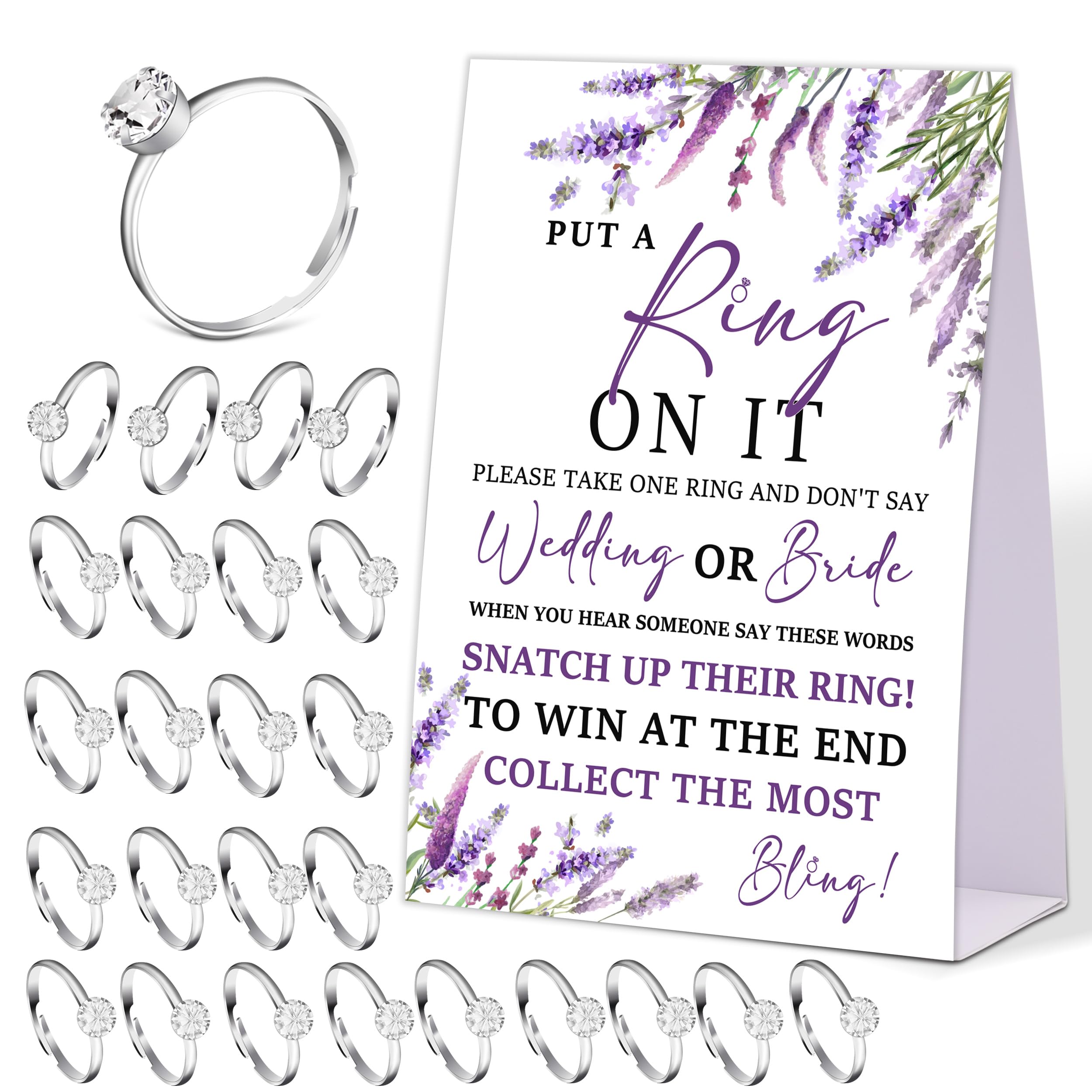 Lavender Purple Don't say Bride or Wedding Game, Put a Ring on It Bridal Shower Game with 50 Fake Rings, Bridal Shower Decorations, Wedding Shower or Bachelorette Party Supplies - 13