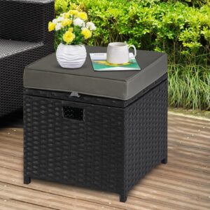 YIYAN 2 Pieces Outdoor Patio Ottomans, PE Rattan Foot Stool with Storage All Weather Outdoor Ottomans Footrest Seat with Removable Cushion(Grey)