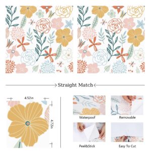 WENMER Floral Peel and Stick Wallpaper 17.71”×118”Boho Floral Wallpaper Pink Floral Contact Paper Self Adhesive Removable Wallpaper for Bathroom Cabinet Decorative