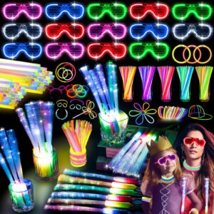 shqdd 238 pcs glow in the dark party supplies, 24 pcs glow fiber optic wands, 14 pcs led glasses and 100 pcs glow sticks, 100 pcs connectors, new year party favors for concert, raves birthday