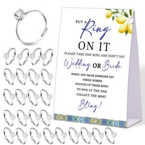 blue tiles and lemons don't say bride or wedding game, put a ring on it bridal shower game with 50 fake rings, modern bridal shower decorations, wedding shower or bachelorette party supplies - 06