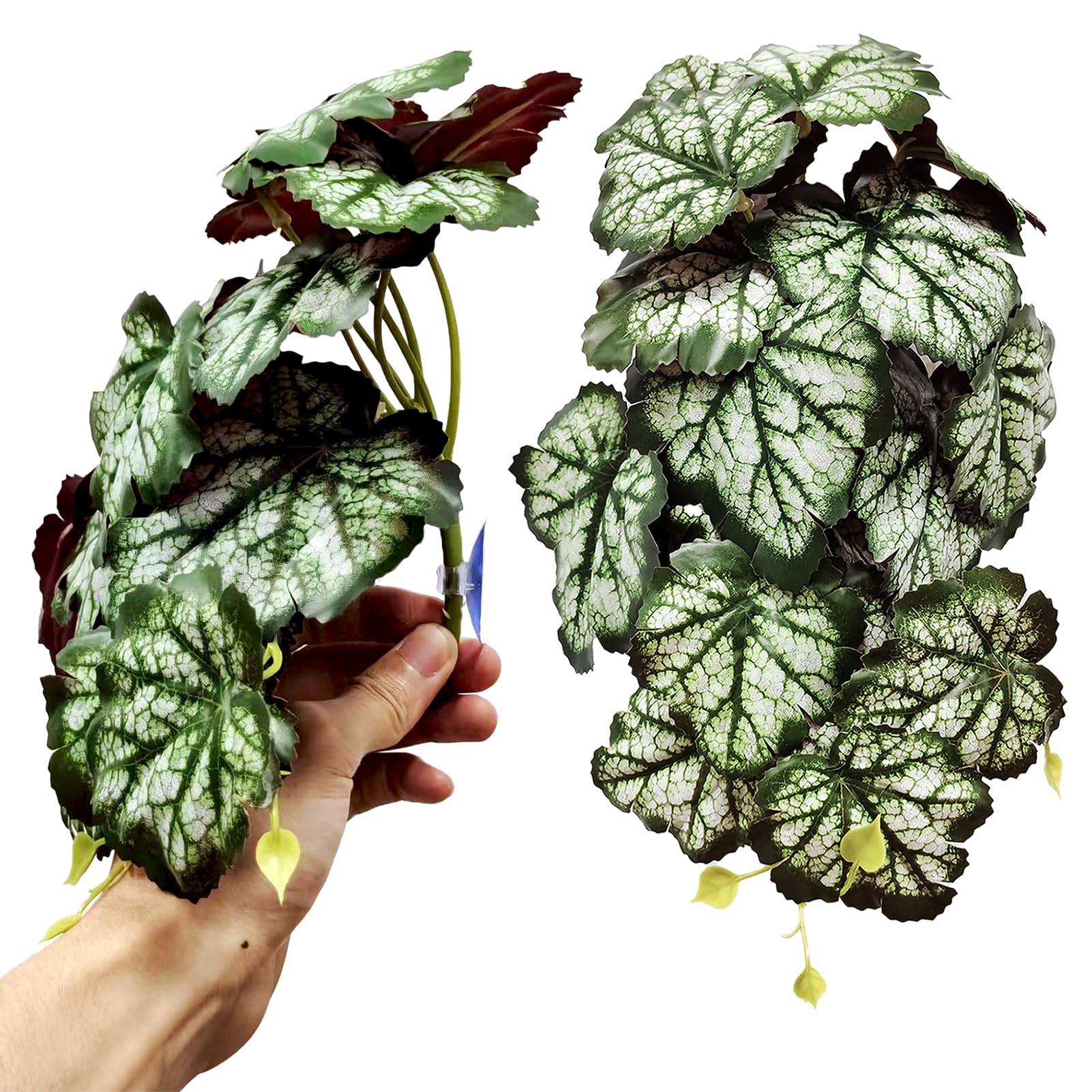 Woyrise Reptile Plants, Terrarium Hanging Plants Vines for Reptile Tank, Amphibian Habitat Leaves Decor with Suction Cups for Bearded Dragon Lizard Snake Gecko Frog Hermit Crab - 2Pack Green Heuchera