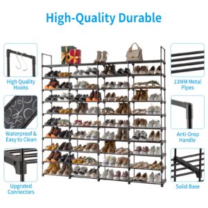 10-Tier Tall Shoe Rack - Free Standing Shoe Shelf Organizer - Large Metal Closet Organizers and Storage Shelves - Stackable Shoe Stand with Hooks for Bedroom Entryway - Holds 80 Pairs of Shoes - Black