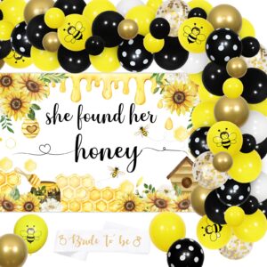 wonmelody bride to bee bridal shower decor she found her honey backdrop bachelorette decor bride to be sash bee bridal shower balloon arch ring balloon for engagement wedding bachelorette party