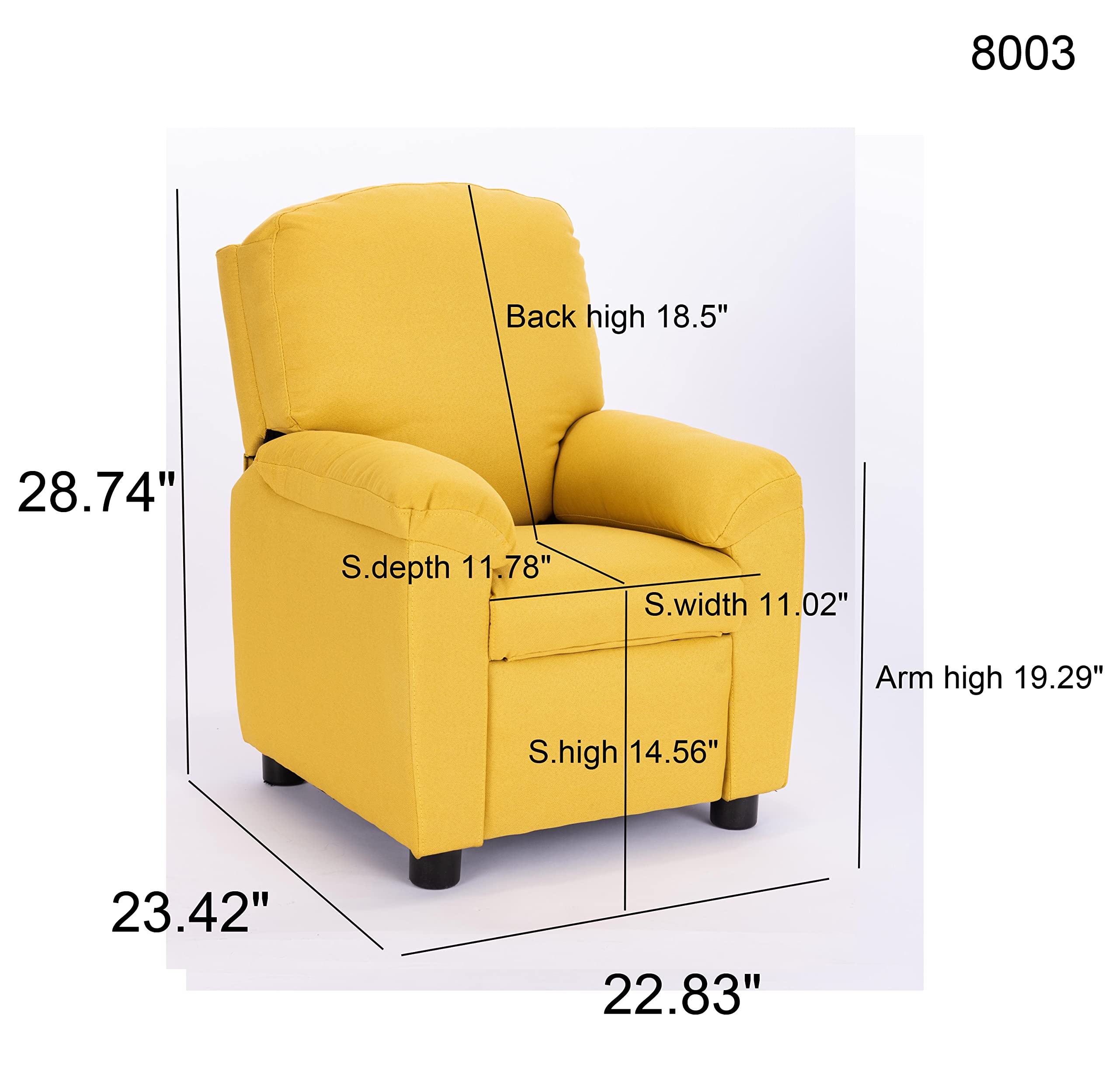 Q-Max Sofa Chair with Pillow Top Armrest and Footrest, Yellow Finish Children Recliner