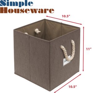 Simple Houseware 4 Pack Cube Storage Bin With Braided Handles, Brown