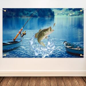 avezano gone fishing banner backdrop o fish ally retired party decorations fishing theme birthday baby shower party supplies fisherman tournament decor photobooth props (style 1, 71x43inch)