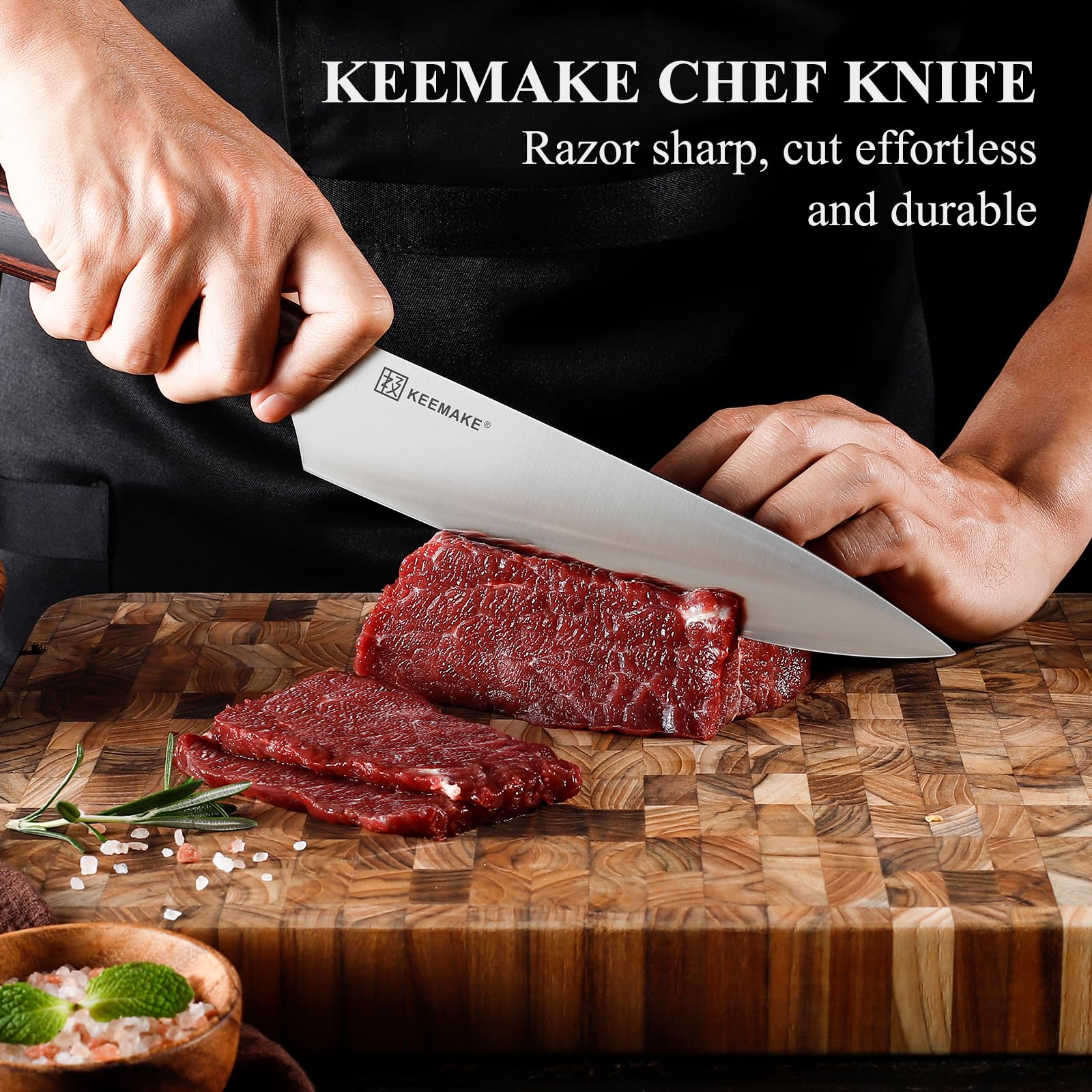 KEEMAKE Chef Knife 8 inch - Sharp Kitchen Knife High Carbon Stainless Steel Blade, Gyuto Knife Ergonomic Wood Handle, Professional Chef’s Knife for Home Kitchen and restaurant