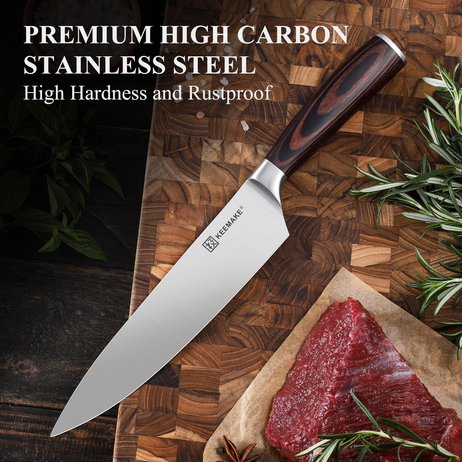 KEEMAKE Chef Knife 8 inch - Sharp Kitchen Knife High Carbon Stainless Steel Blade, Gyuto Knife Ergonomic Wood Handle, Professional Chef’s Knife for Home Kitchen and restaurant