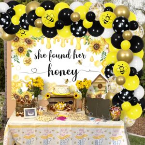 Wonmelody Bride to Bee Bridal Shower Decor She Found Her Honey Backdrop Bachelorette Decor Bride to Be Sash Bee Bridal Shower Balloon Arch Ring Balloon for Engagement Wedding Bachelorette Party