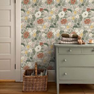 Simon&Siff Vintage Peel and Stick Wallpaper Grey Floral Wallpaper Farmhouse Botanical Contact Paper Self Adhesive Removable Wall Paper for Renter Friendly 118" x 17.3"